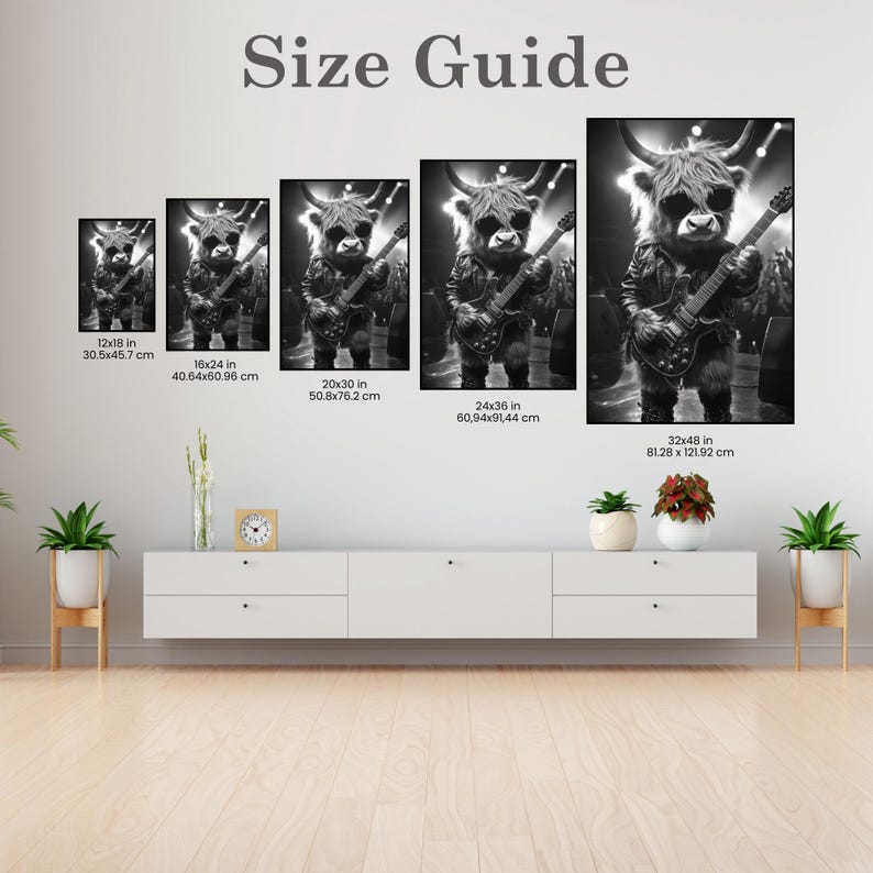 Highland Cow, Rockstar Cow, Electric Guitar, Wall Decor, Humorous ...