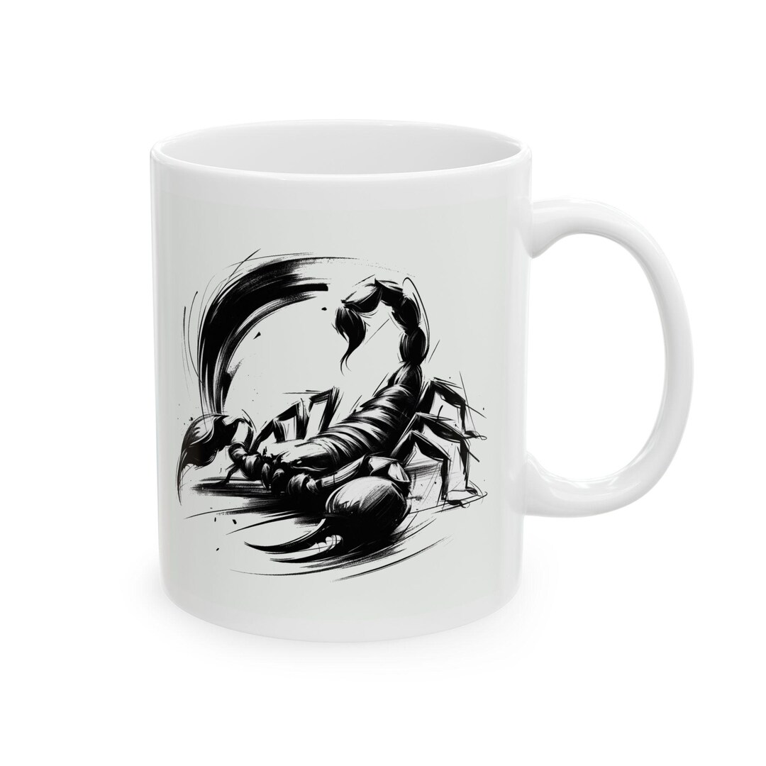 Bold Scorpion Mug Black and White Sketch Illustration Coffee Cup ...