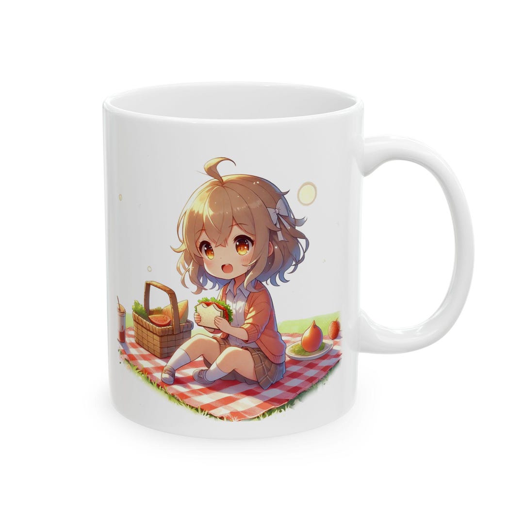 Picnic Chibi Girl Mug - Adorable Anime Girl With Basket, Whimsical ...
