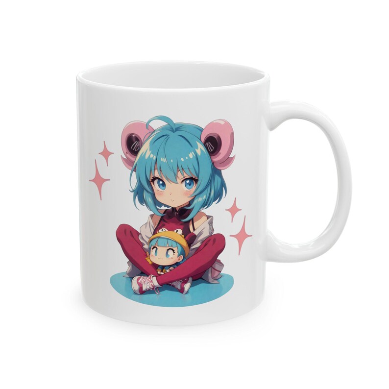 Adorable Chibi Girl Mug - Cute Blue-haired Character Art Coffee Cup ...