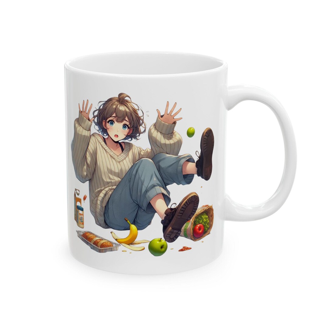 Cute Anime Girl Falling Mug Fun and Whimsical Food Design Gift for ...