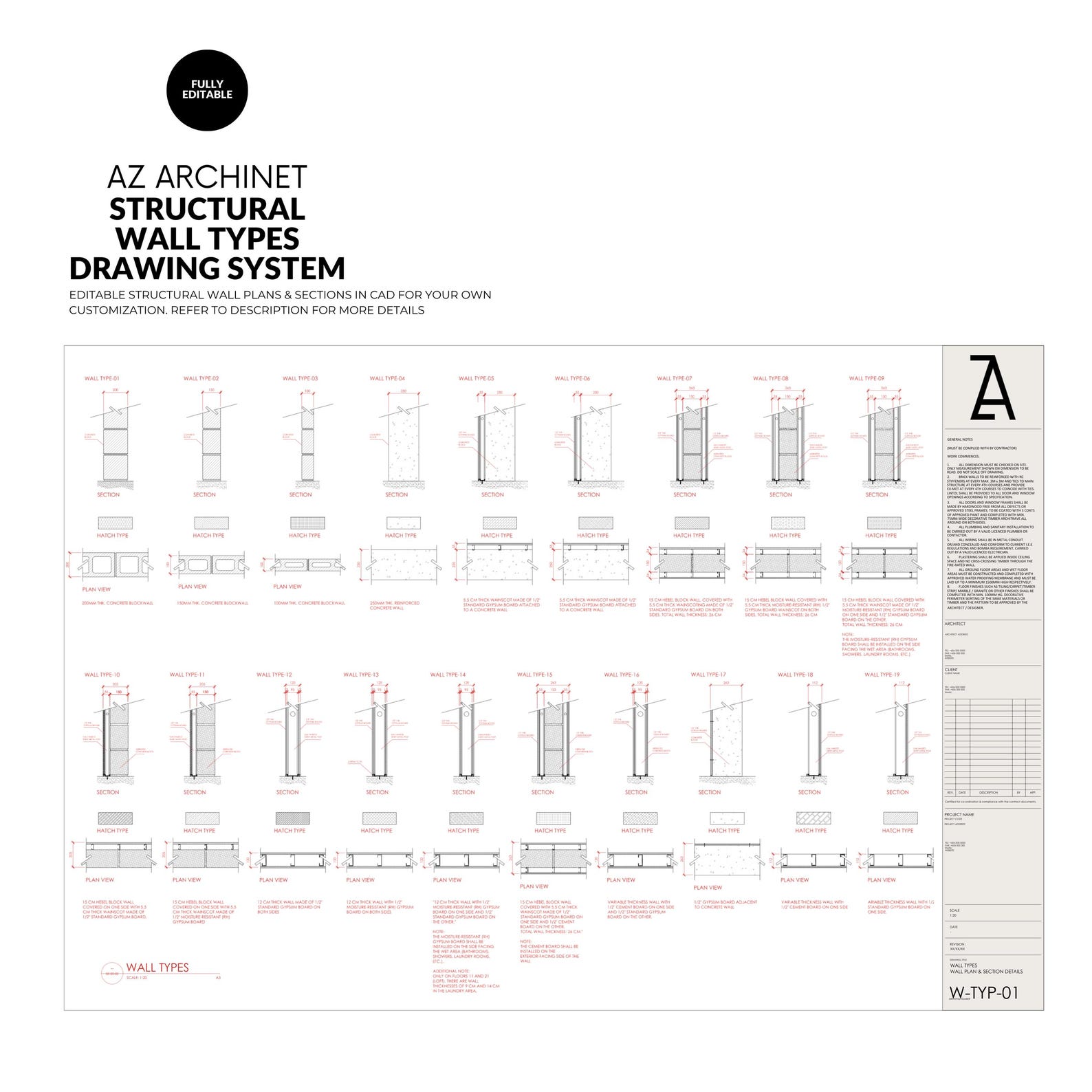 Autocad Template Pack, Wall Type Drawing System Schematics, Autocad ...