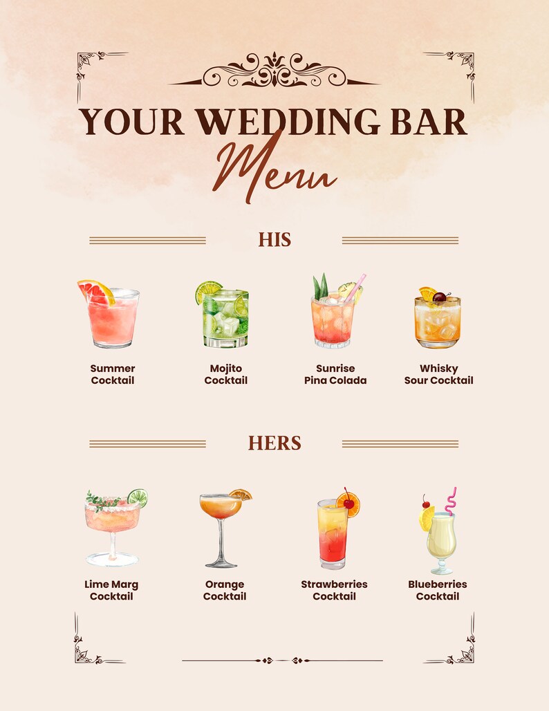 Wedding Bar Menu Template - Etsy