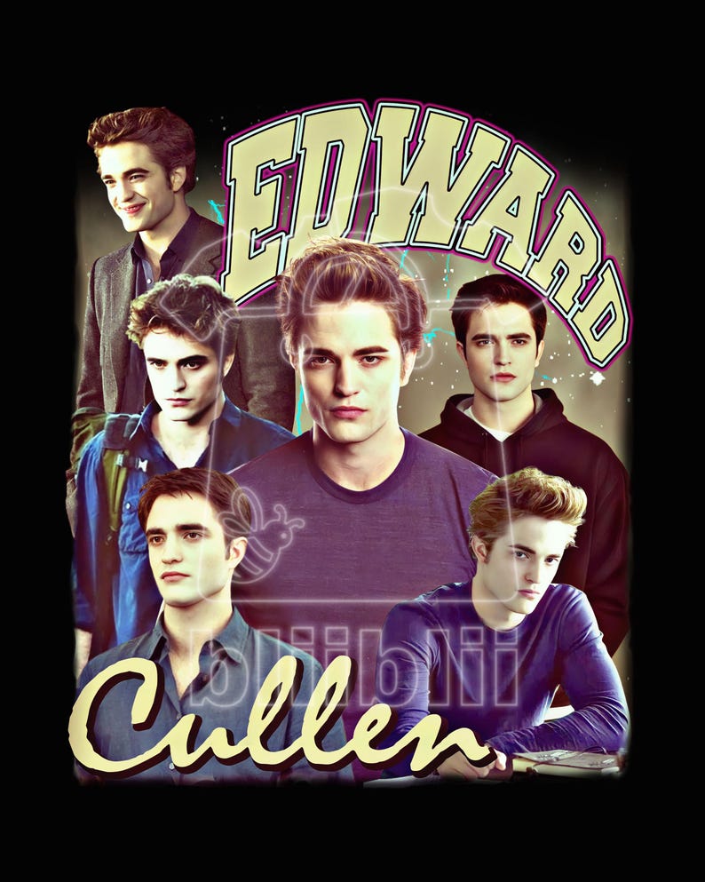 Edward Cullen Bootleg Collage PNG – Retro Vampire Romance Digital Art ...