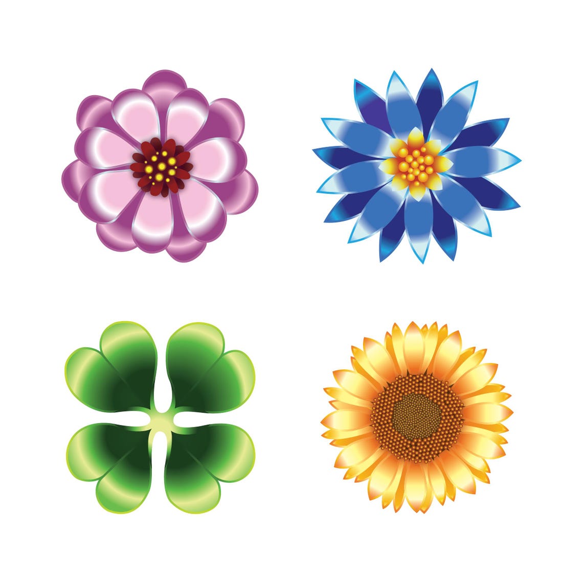 Flowers, Gradient, Digital, Vector, Illustration, Sunflower, Yellow ...
