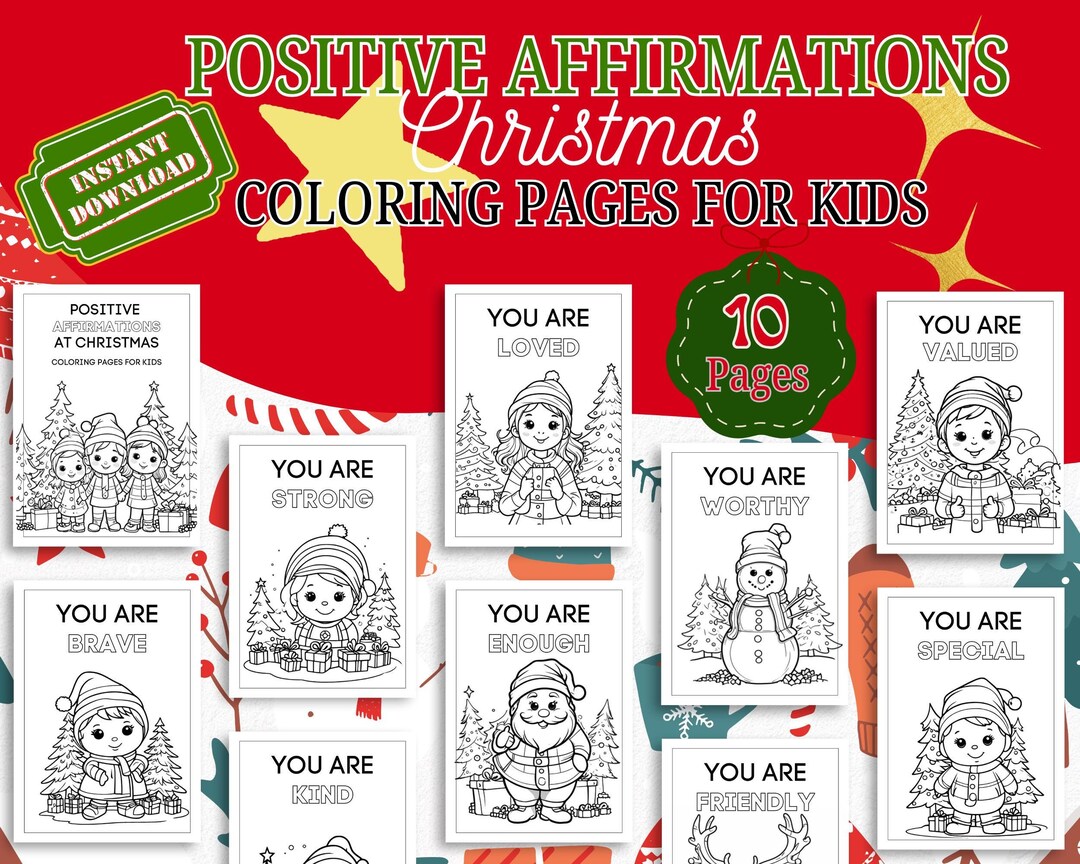 Positive Affirmation Christmas Coloring Pages for Kids-10 Printable ...