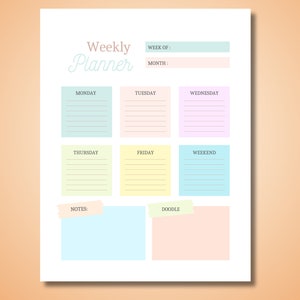 Colorful Weekly Schedule Printable, Weekly Planner Printable, Home ...