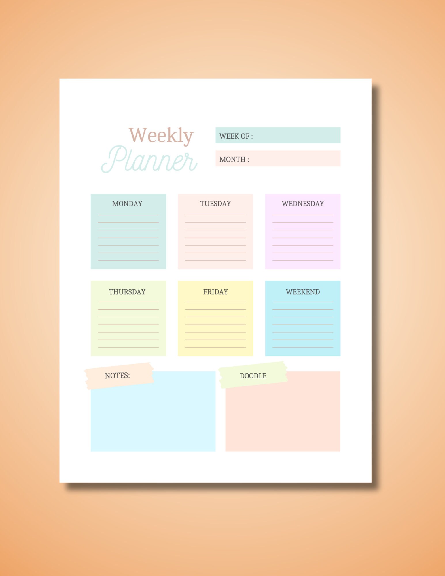 Colorful Weekly Schedule Printable, Weekly Planner Printable, Home ...