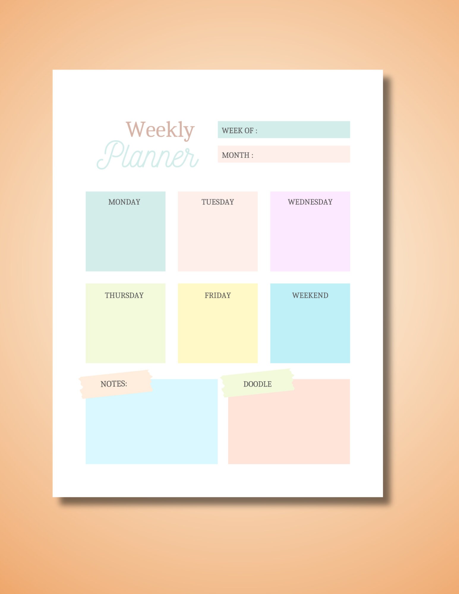 Colorful Weekly Schedule Printable, Weekly Planner Printable, Home ...