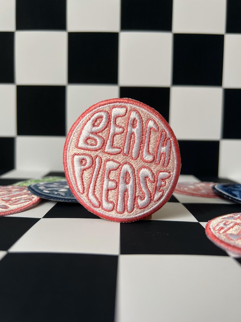 BEACH PLEASE Embroidered Patch, Iron on Holiday Badge, Funny Travel ...