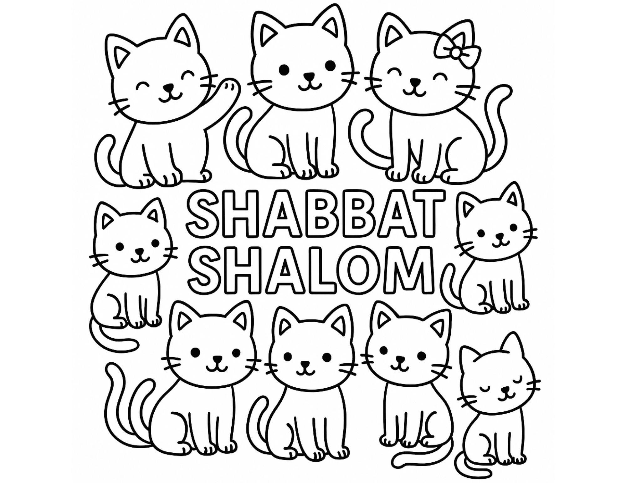 Shabbat Shalom Coloring Page | Cute Cats Jewish Printable | Sabbath ...