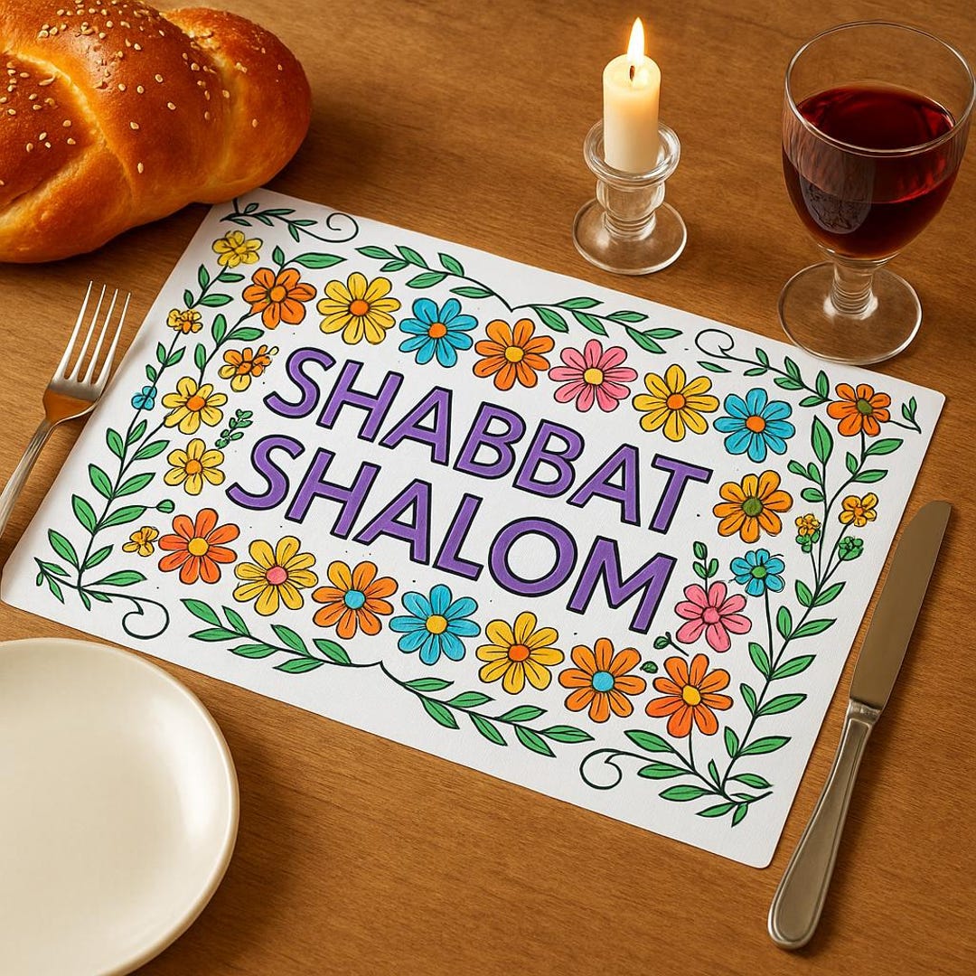 Shabbat Shalom Coloring Page – Printable Floral Judaica Art, Shabbat ...