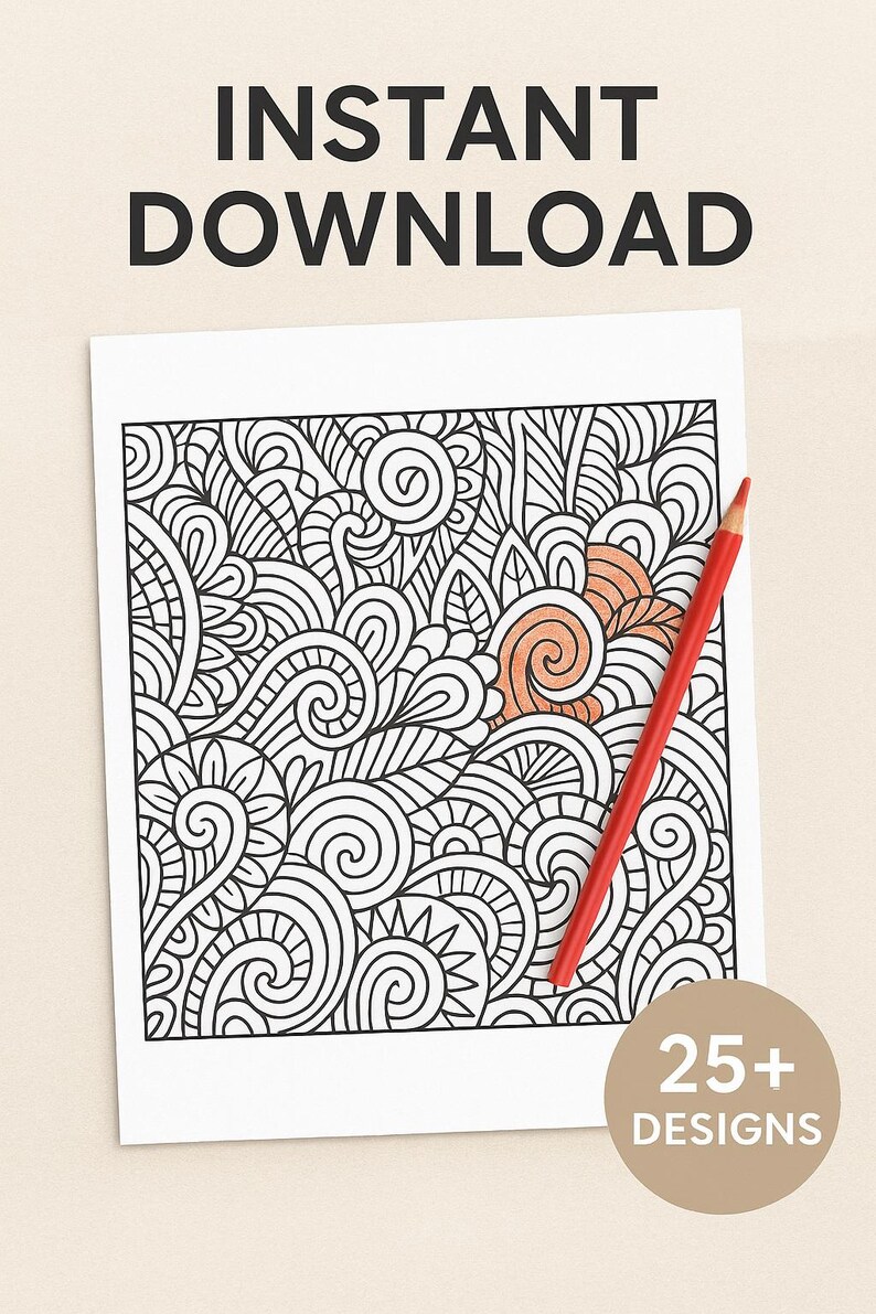 Printable Doodle Pattern Coloring Book, Relaxing Black & White Abstract ...
