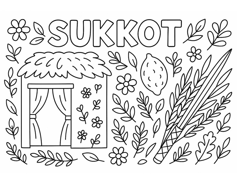 Sukkot Coloring Pages Bundle | 12 Printable Sheets for Kids & Families ...