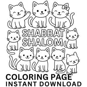 Shabbat Shalom Coloring Page | Cute Cats Jewish Printable | Sabbath ...