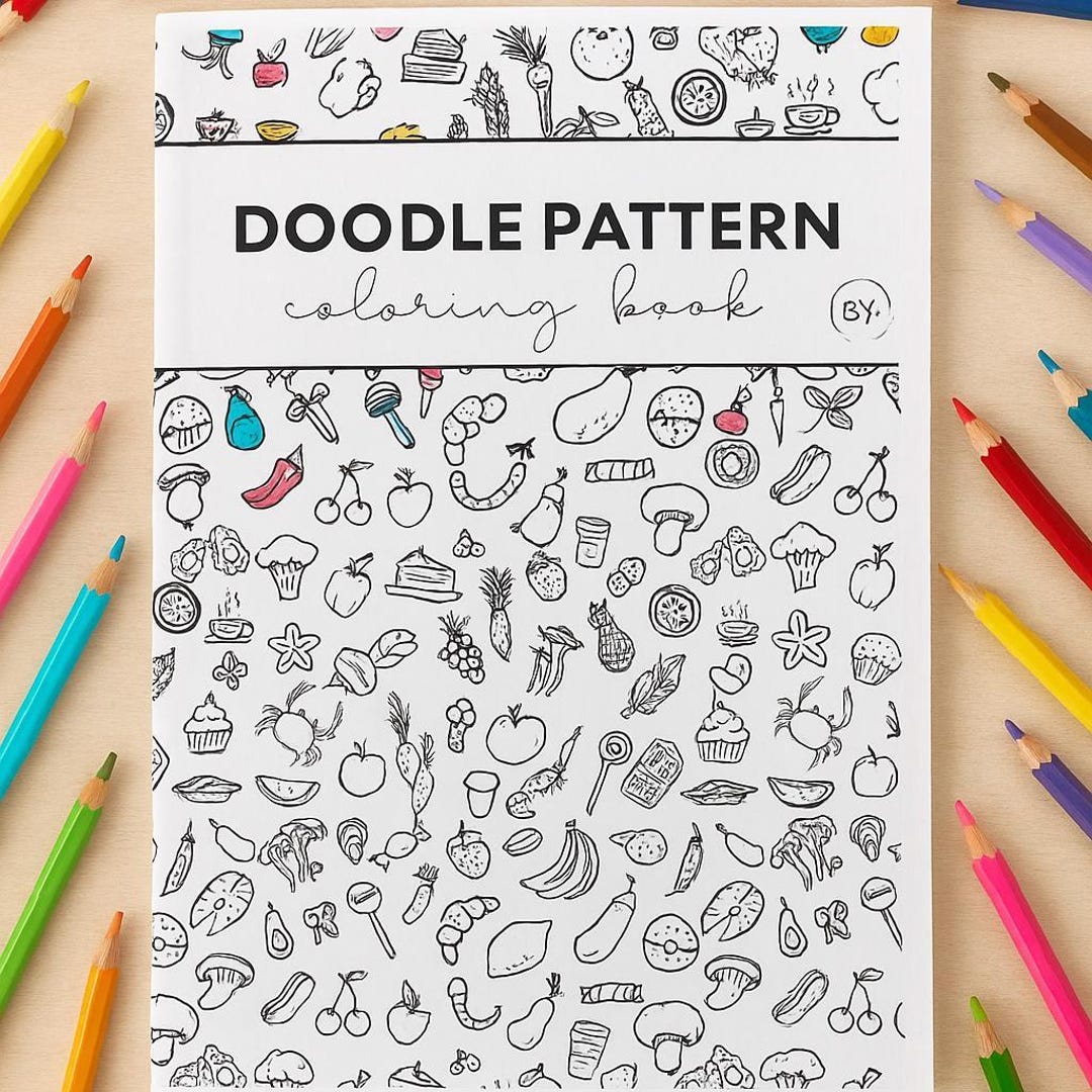 Printable Doodle Pattern Coloring Book, Relaxing Black & White Abstract ...