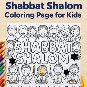 Shabbat Shalom Coloring Page for Kids – Jewish Printable Activity for ...