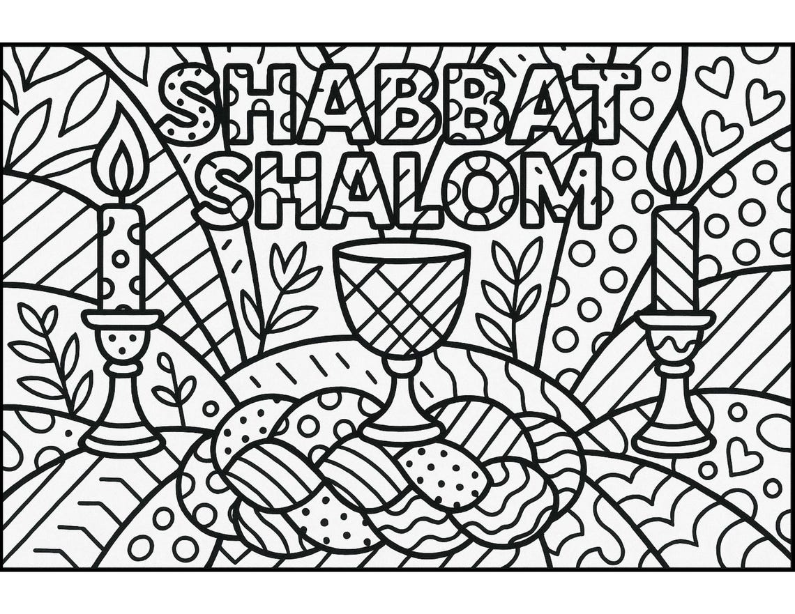 Shabbat Coloring Pages | Romero Britto Style | Jewish Holiday Printable ...