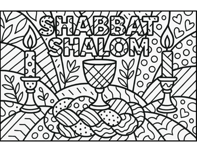 Shabbat Coloring Pages | Romero Britto Style | Jewish Holiday Printable ...