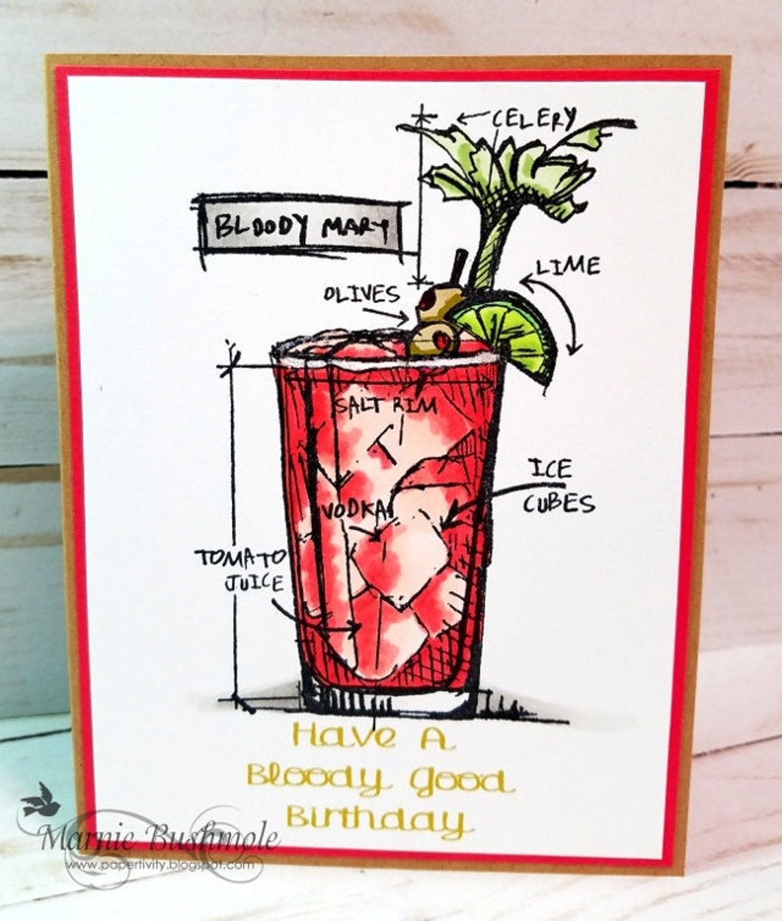 Funny Bloody Mary Birthday Card, Hand Stamped Glitter - Etsy