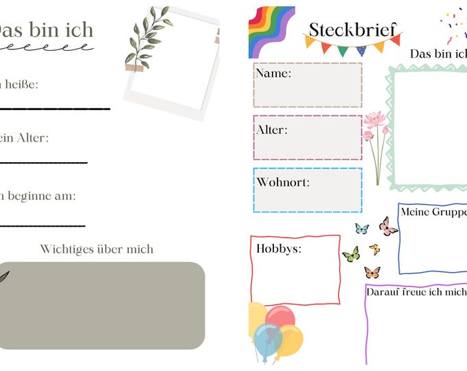 2 Steckbriefe für Erzieher | Steckbrief Kita | Vorlage Erzieherinnen ...