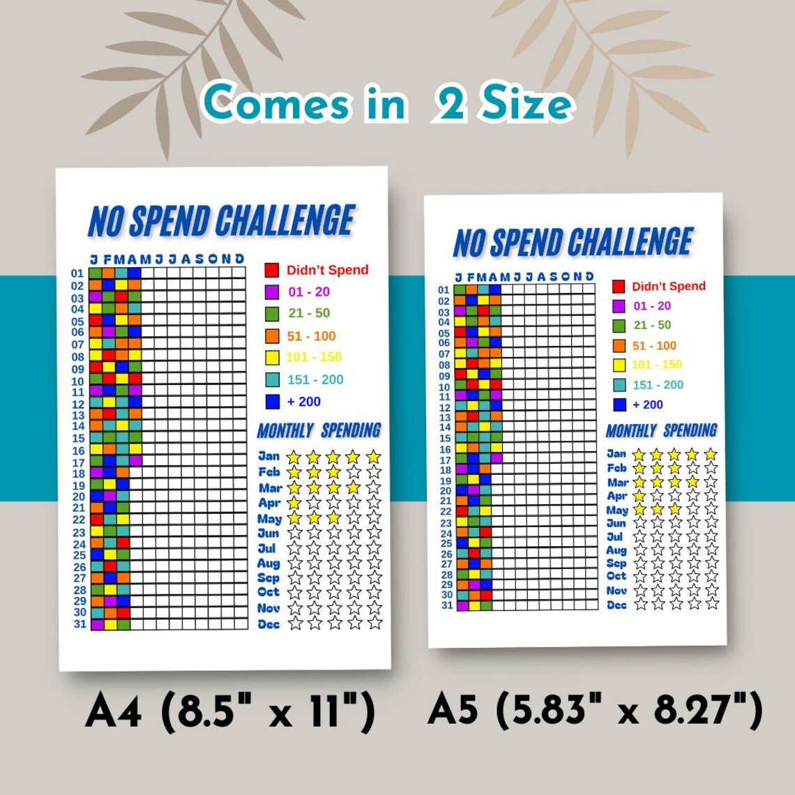No Spend Challenge Printable: Yearly Spending Tracker (digital Download ...