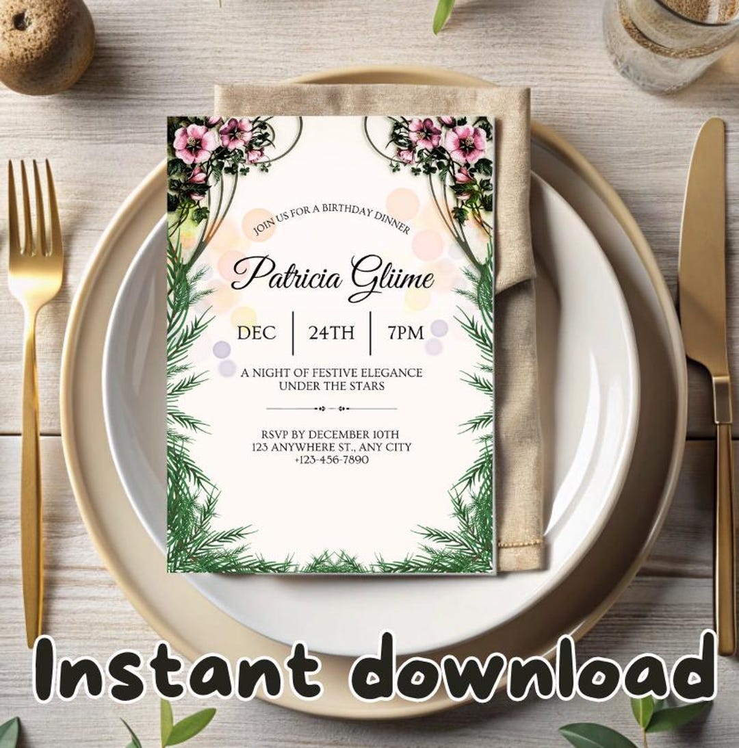 Editable Birthday Dinner Invitation: Floral Elegant Design (digital ...