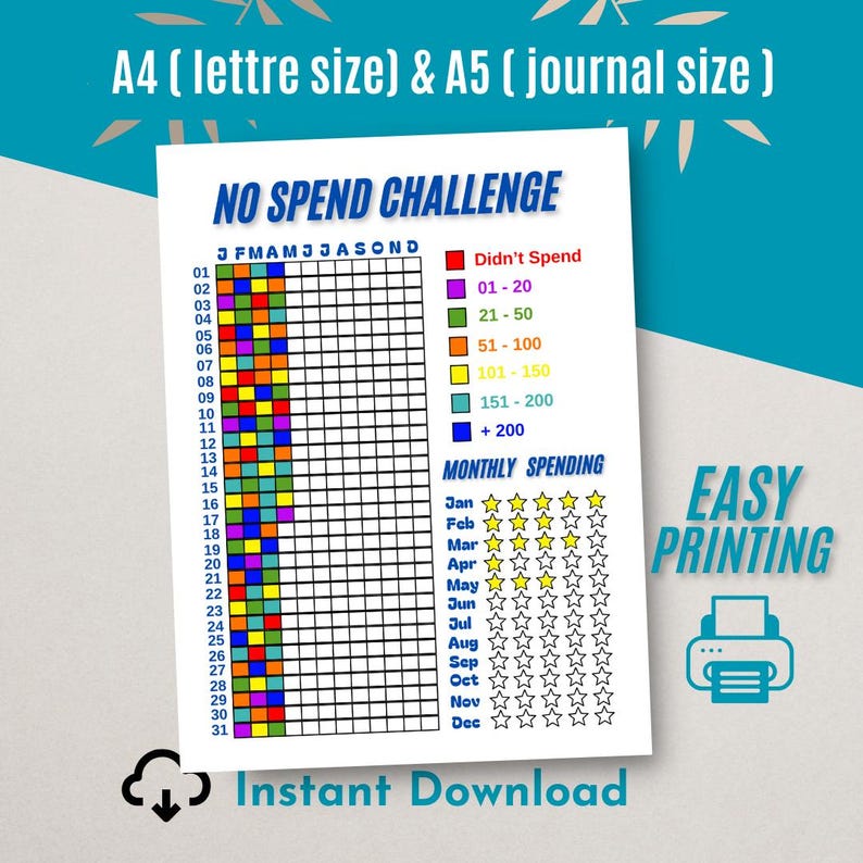No Spend Challenge Printable: Yearly Spending Tracker (digital Download ...