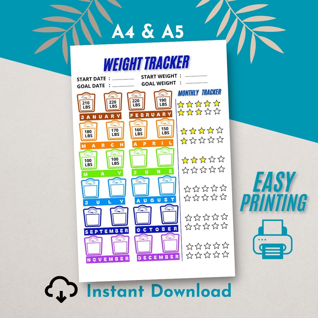 Printable Weight Tracker Weight Loss Fitness Tracker Weigh in PRINTABLE ...