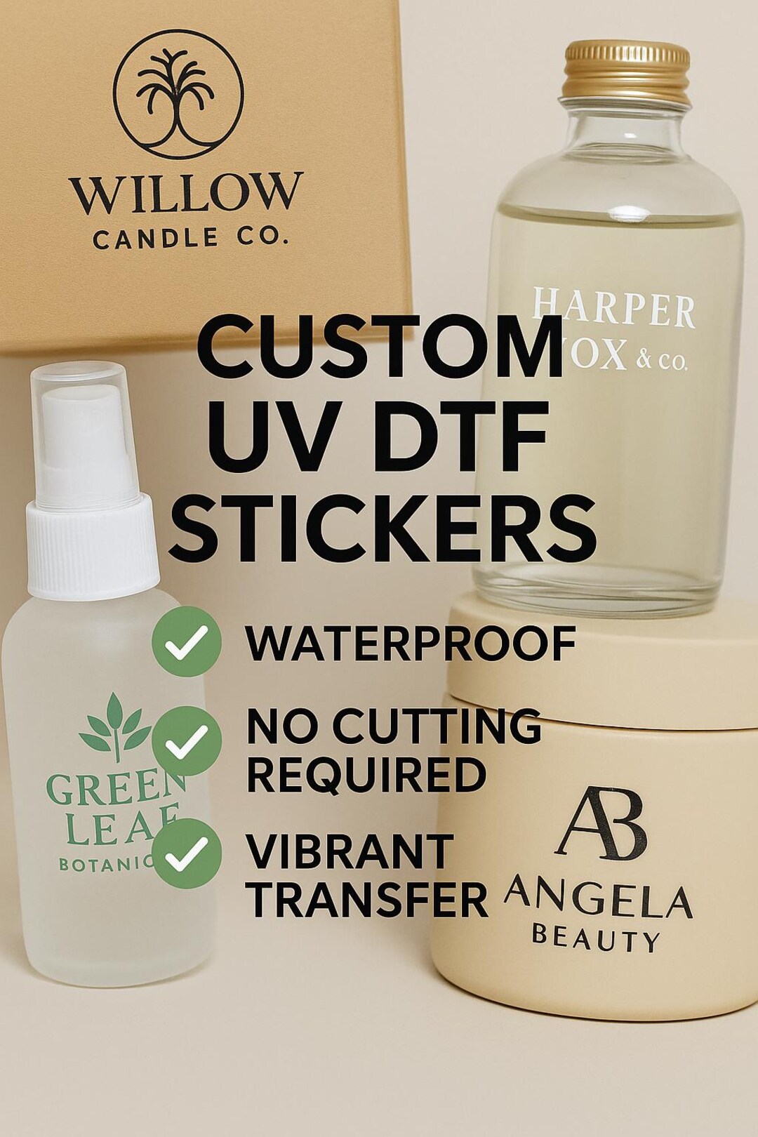 Custom UV DTF Logo Stickers – Waterproof Transfer Decals for Packaging ...
