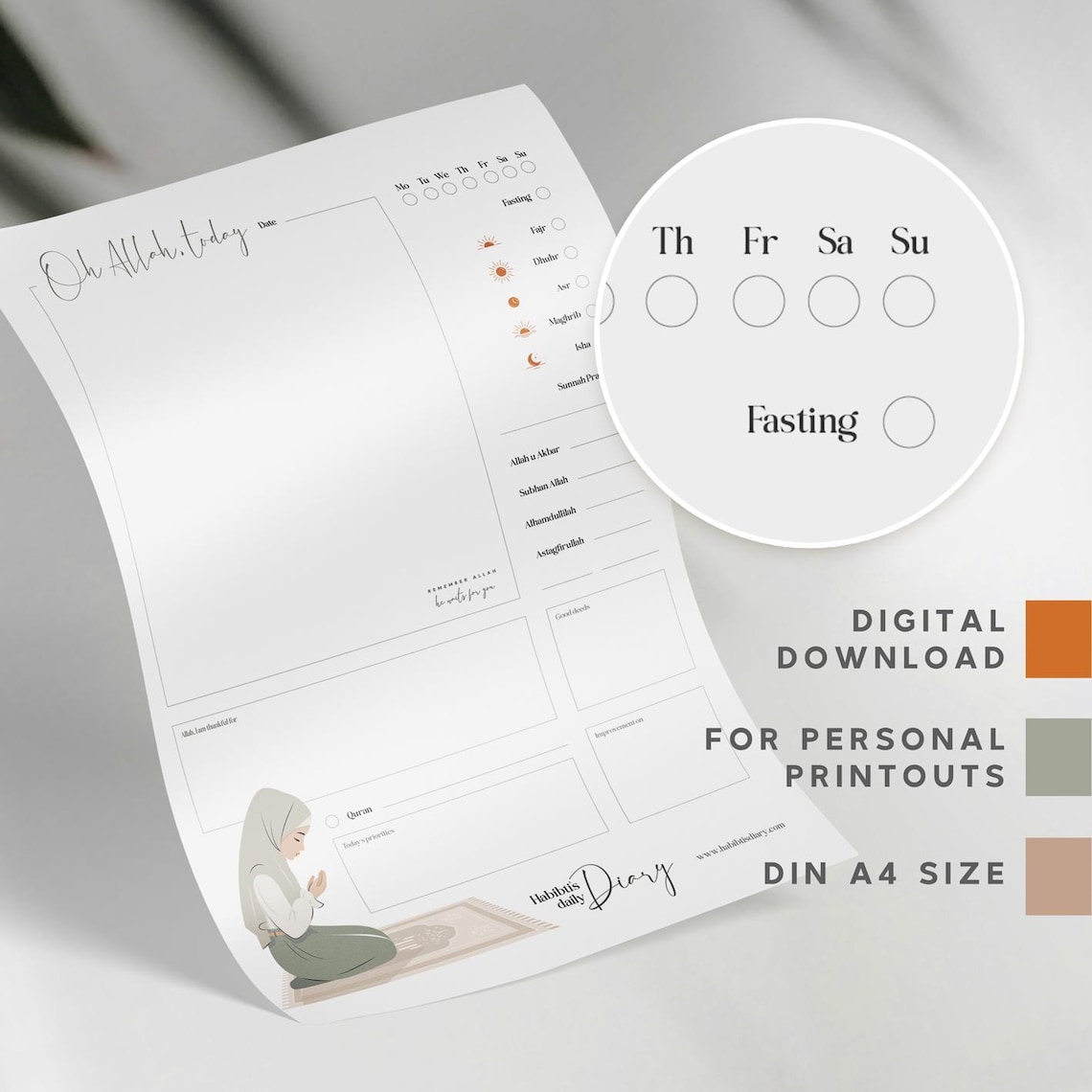 Digital Daily Diary | Printable Islamic Planner for Gratitude, Prayers ...