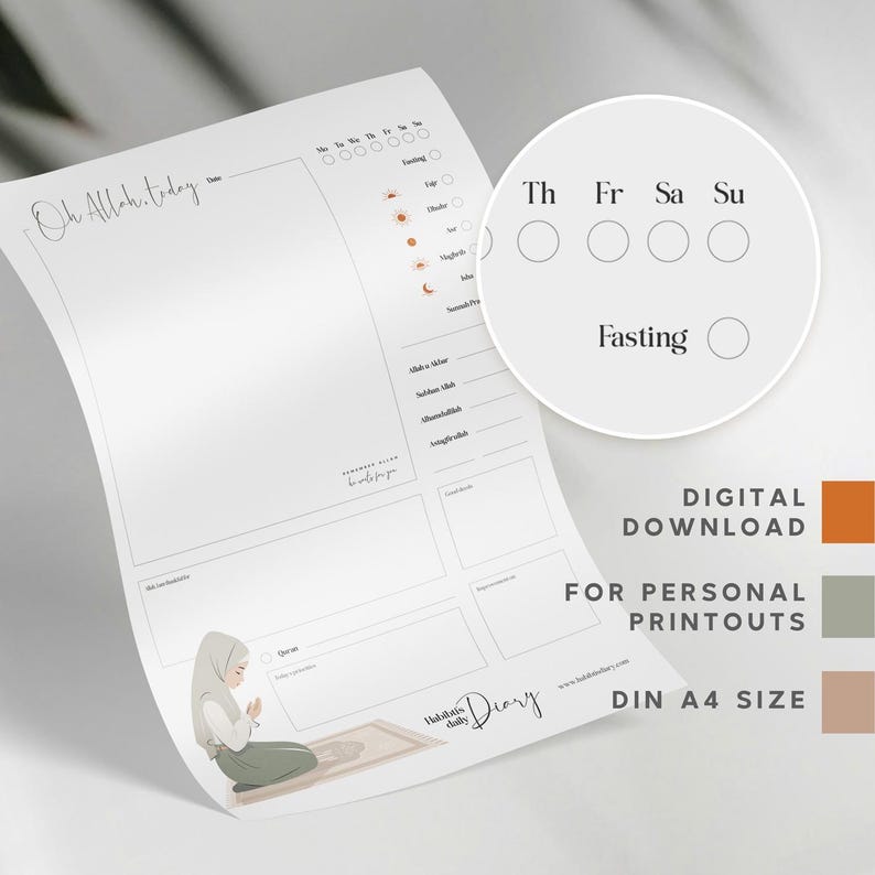 Digital Daily Diary | Printable Islamic Planner for Gratitude, Prayers ...