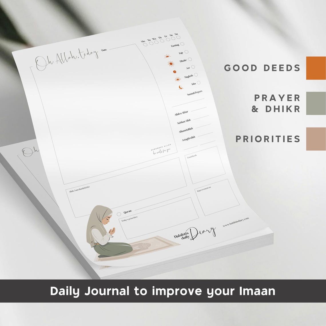 Digital Daily Diary | Printable Islamic Planner for Gratitude, Prayers ...
