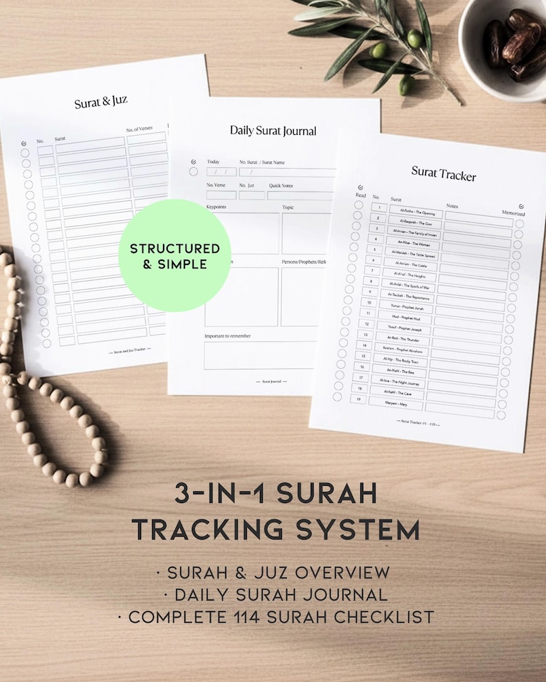 Quran Journal | Surah Tracker, Islamic Study Planner (printable PDF) - Etsy