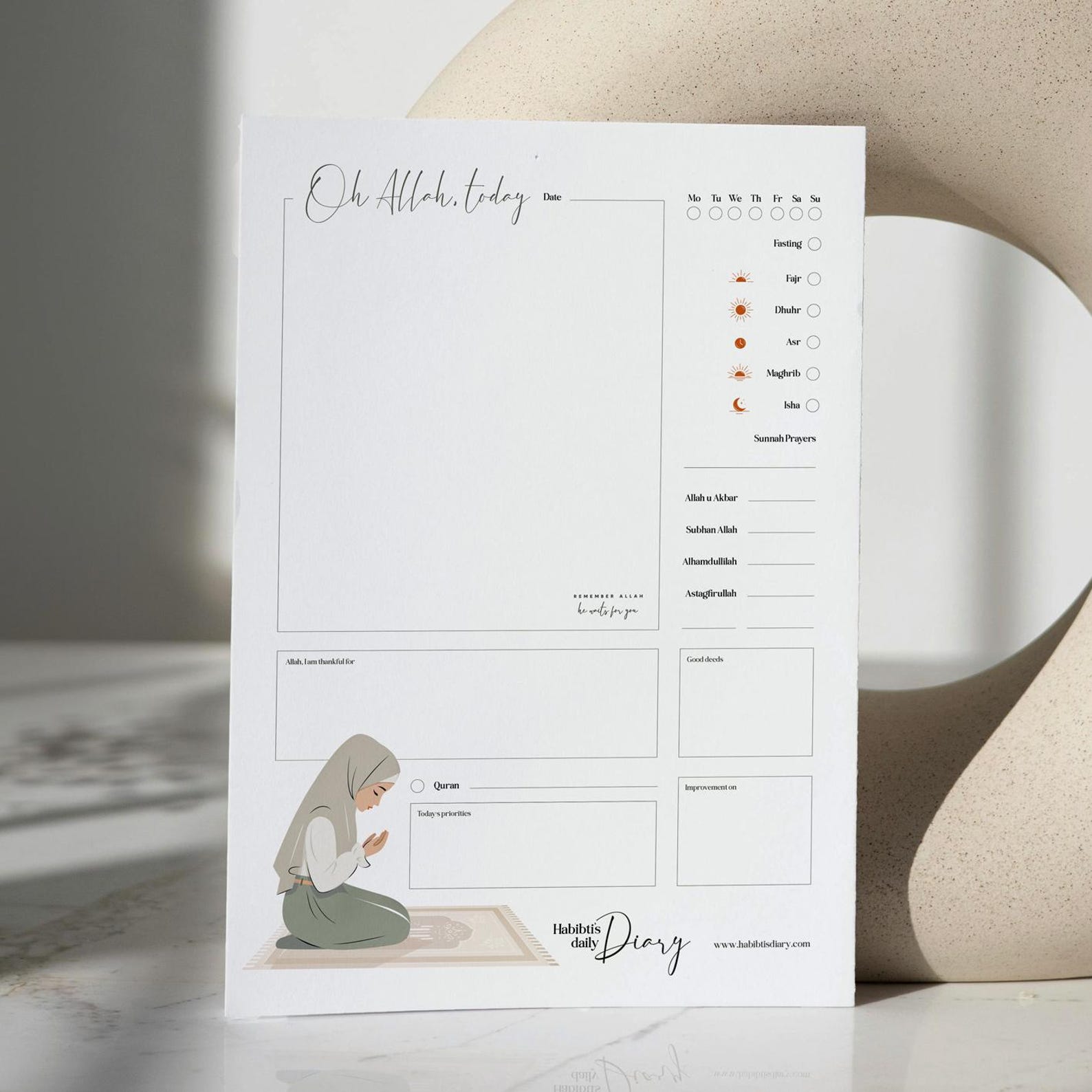 Digital Daily Diary | Printable Islamic Planner for Gratitude, Prayers ...