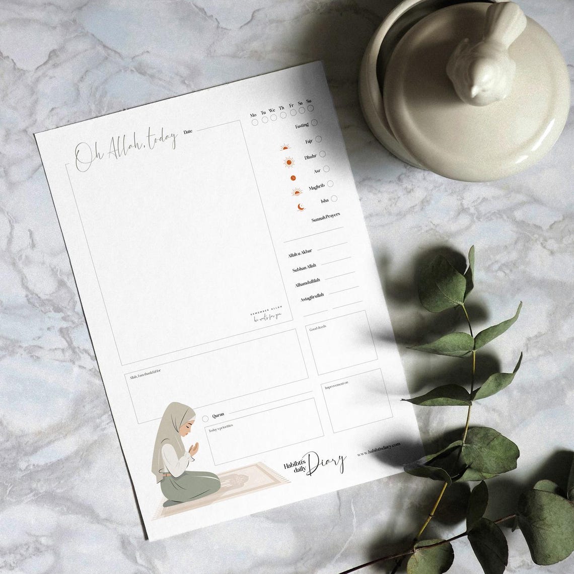 Digital Daily Diary | Printable Islamic Planner for Gratitude, Prayers ...