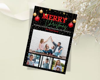 Red Christmas Card Template Canva / Holiday Card Template / Red Merry ...