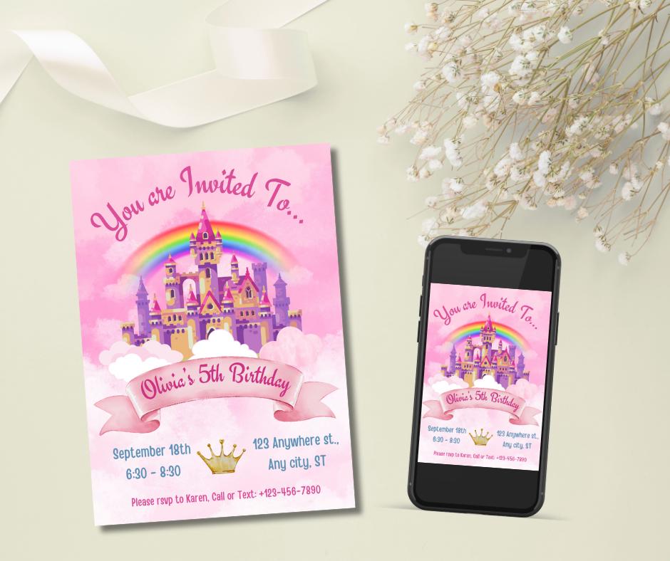 Pink Princess Birthday Invitation Template - Etsy