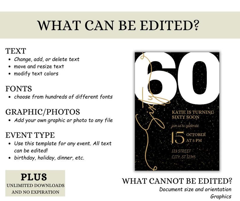 60th Birthday Invitation Template - Etsy