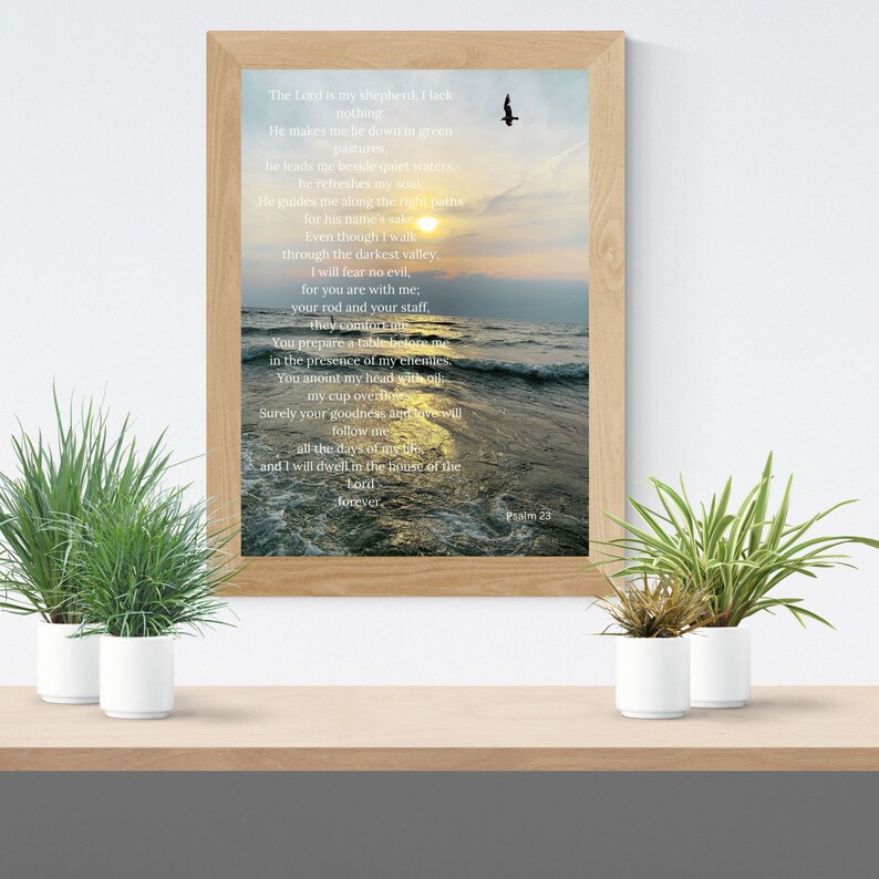 Psalm 23, Ocean,bird, Christian Printable Art, Bible Verse Wall Decor ...