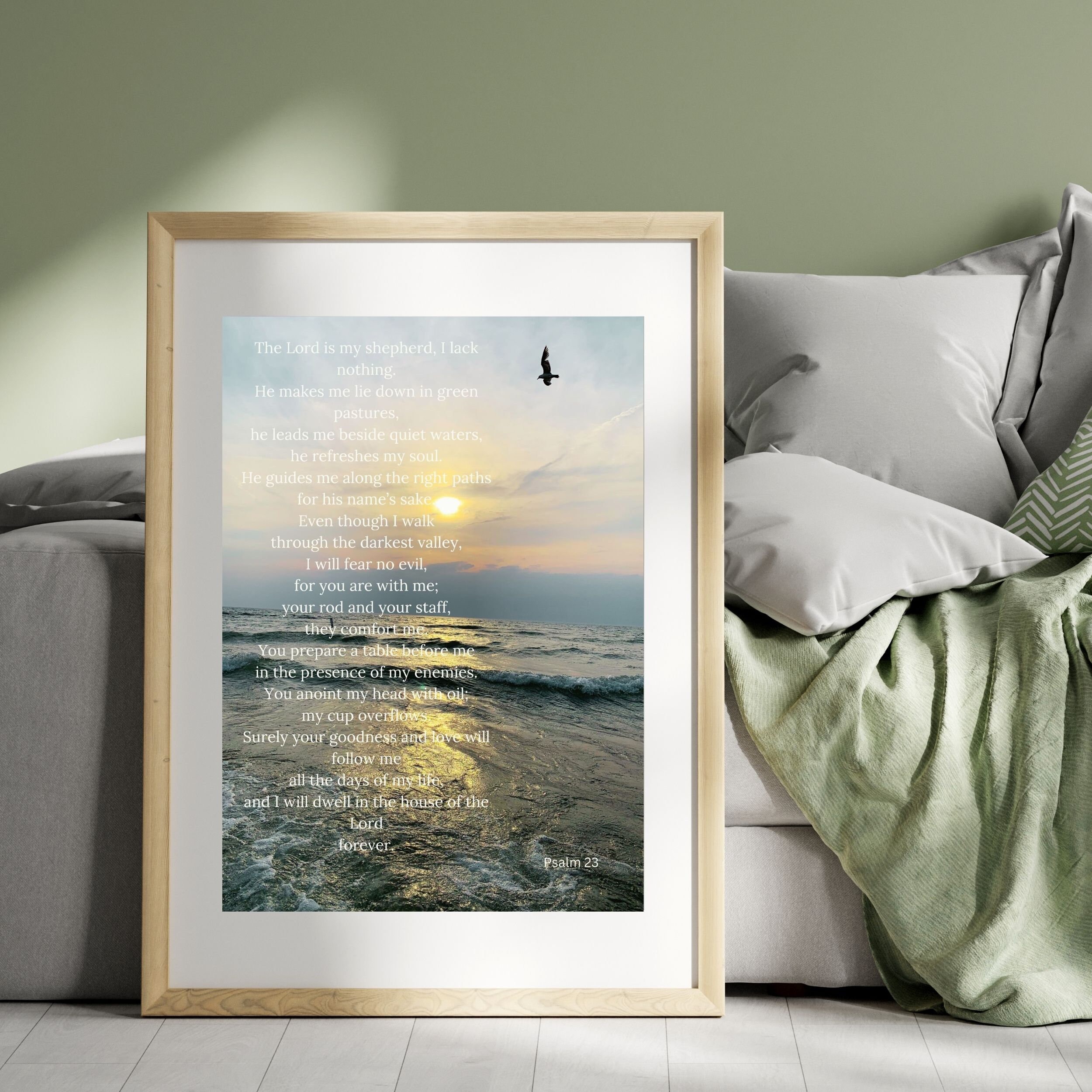 Psalm 23, Ocean,bird, Christian Printable Art, Bible Verse Wall Decor ...