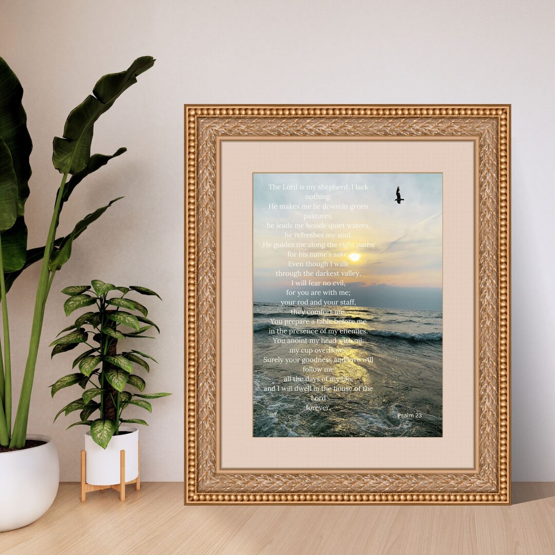 Psalm 23, Ocean,bird, Christian Printable Art, Bible Verse Wall Decor ...