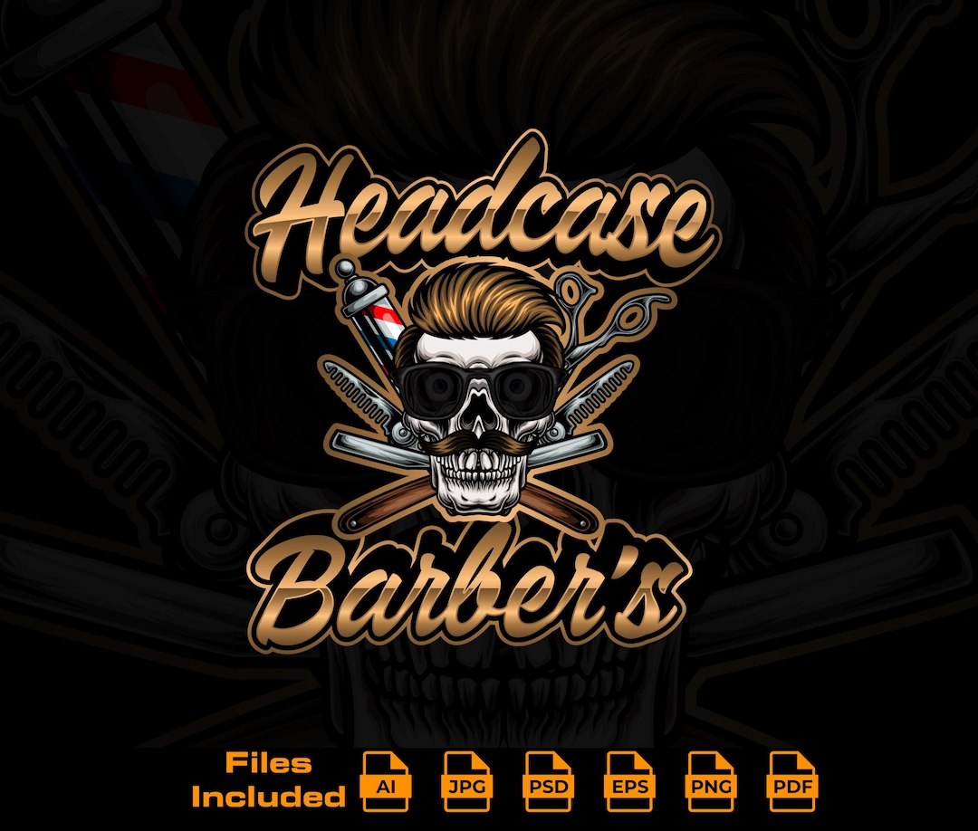 Custom Skull Barber Logo, Men's Grooming Logo, Haircut Logo, Mustache ...