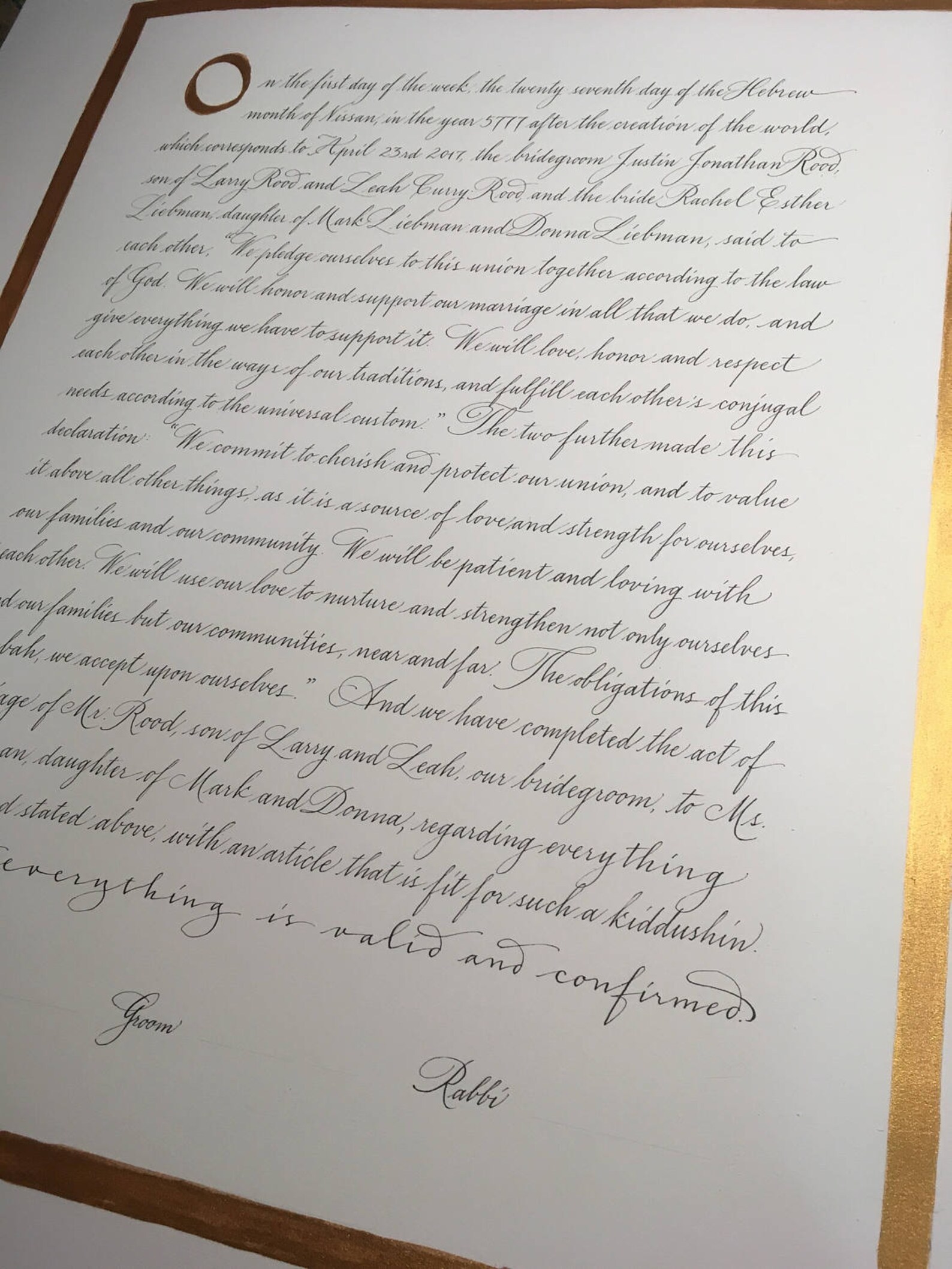 Hand Lettered Text Block English Only Ketubah With Gold - Etsy