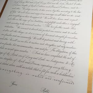 Hand Lettered Text Block English Only Ketubah With Gold Highlights and ...