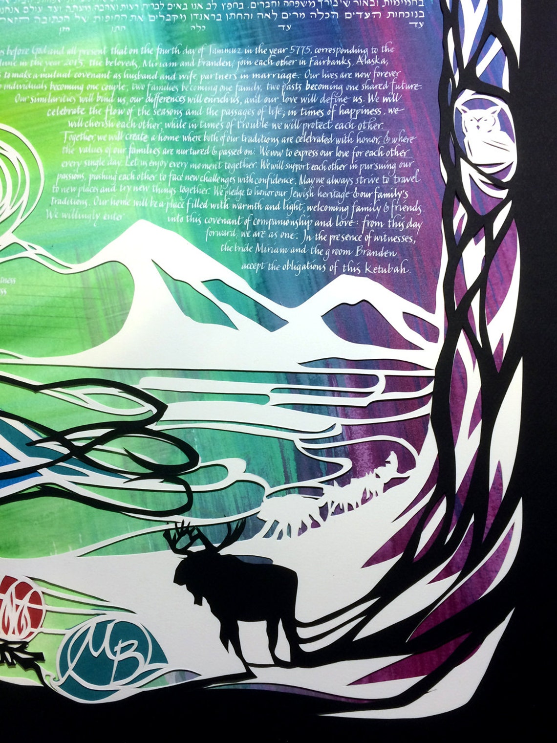 Alaskan Aurora Papercut Ketubah - Handcut Multilayer Artwork - Hebrew ...