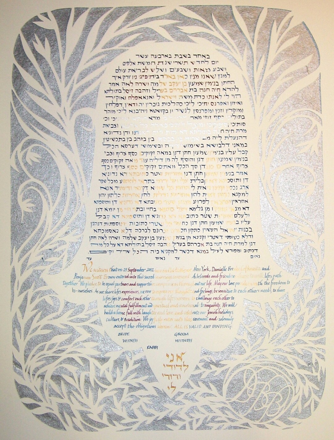 Hamsa Papercut Ketubah With Multicolored Calligraphic Text - Custom ...