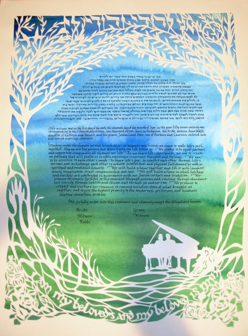 Piano Rhapsody in the Meadow Papercut Ketubah Blue Sky Green - Etsy