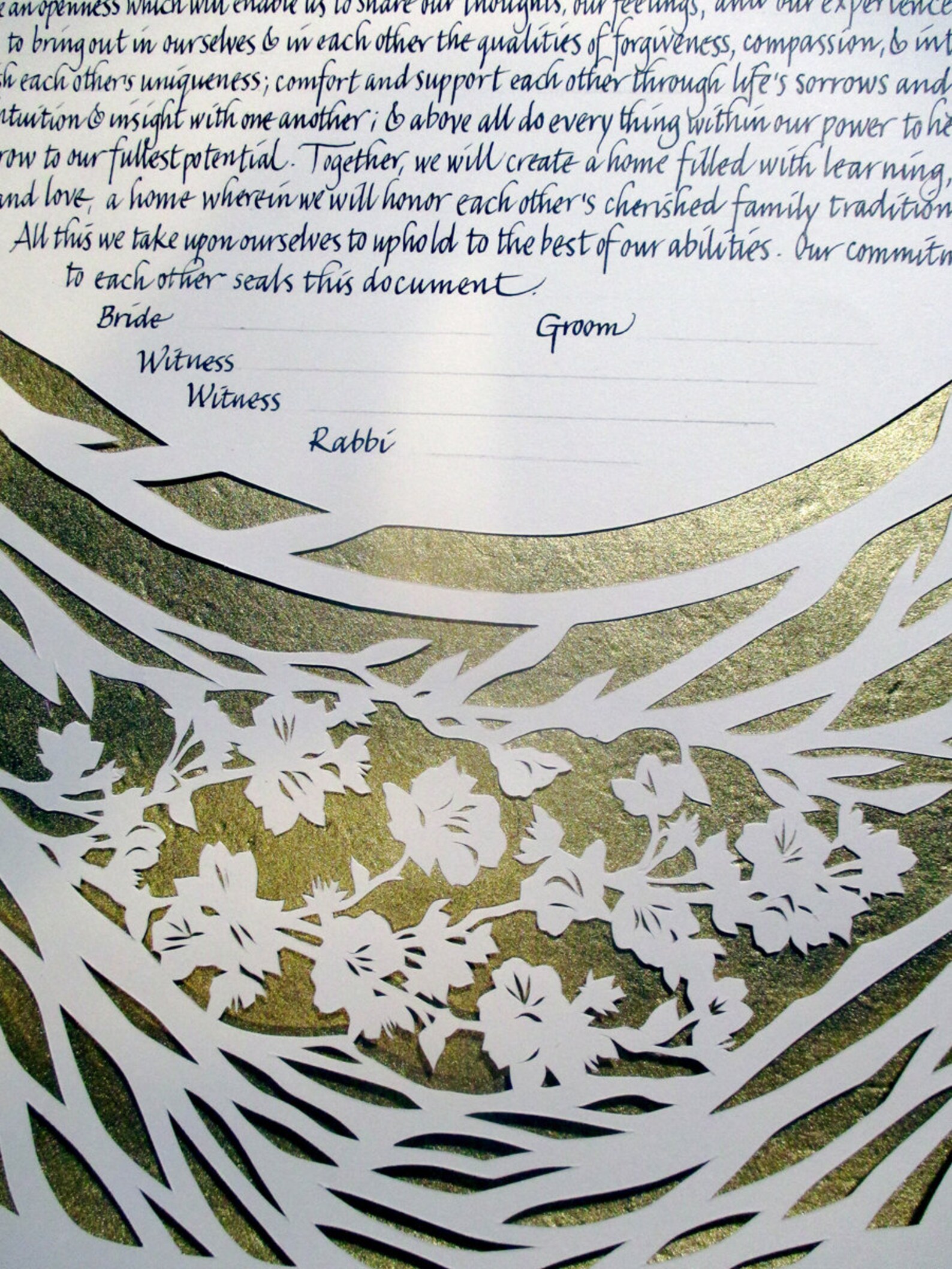 Olive Tree Papercut Ketubah With Cherry Blossoms - Calligraphy ...