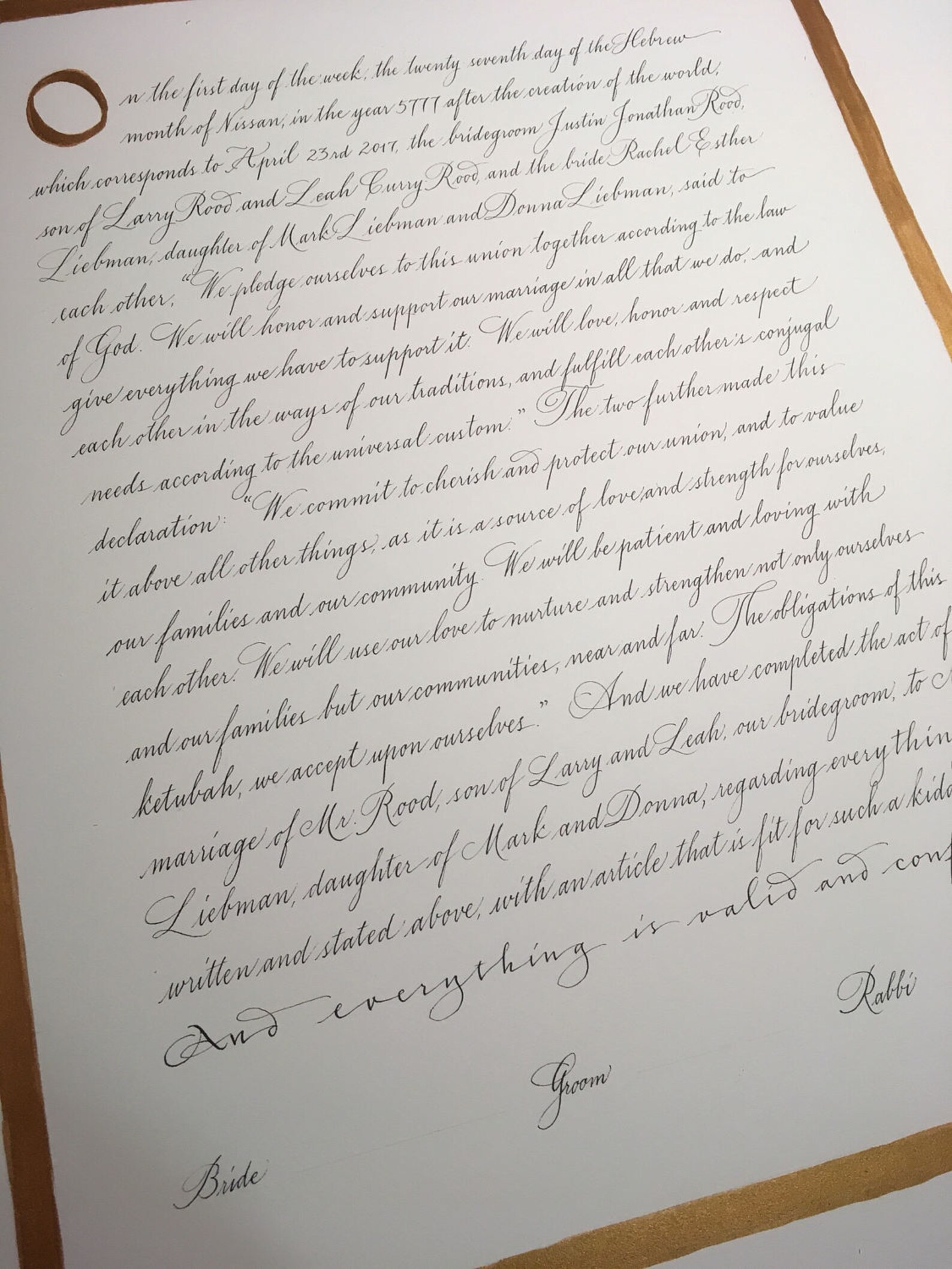 Hand Lettered Text Block English Only Ketubah With Gold - Etsy